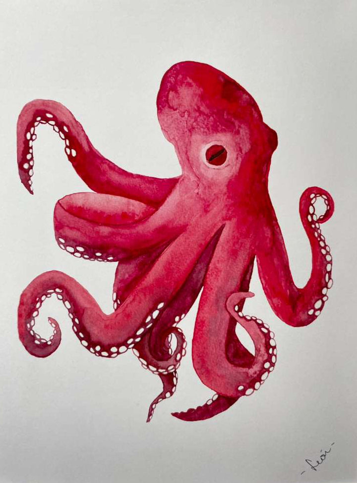 Vibrant Octopus Watercolor Print – Mola Embroidery